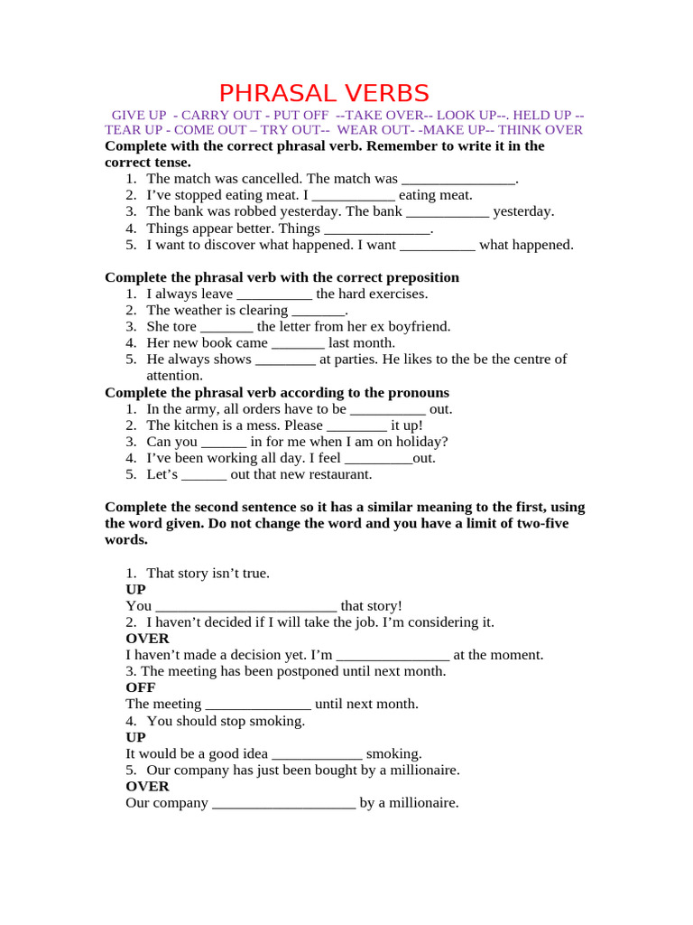 Phrasal Verbs Mini Test Grammar Drills - 53218 | PDF | Verb | Languages