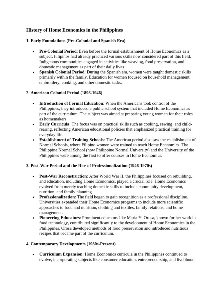 Evolution of Home Economics in the Philippines | PDF | Home Economics ...
