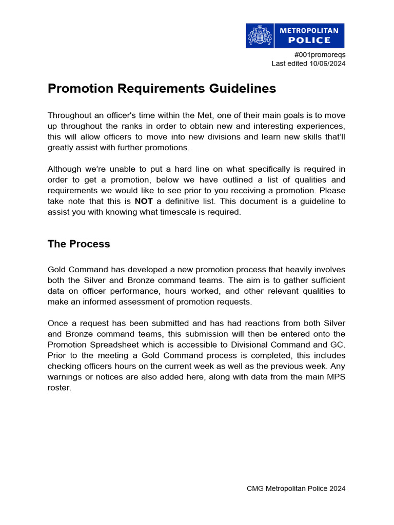 (CMG) (MPS) Promotion Requirements | PDF | Inspector | Sergeant