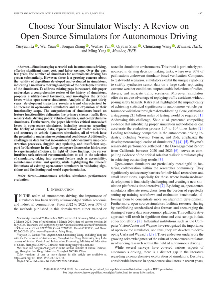 Choose Your Simulator Wisely A Review On Open Source Simulators | PDF | Simulation | Traffic