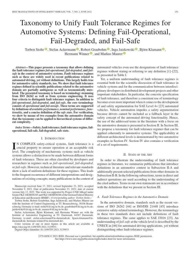 Taxonomy To Unify Fault Tolerance Regimes For Automotive Systems Defining Fail-Operational Fail ...