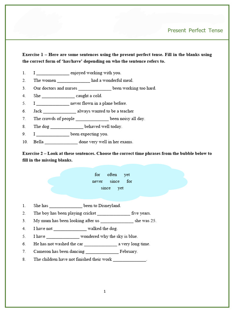 Grammar Exercise Present Perfect Tense | PDF | Perfect (Grammar) | Language Mechanics