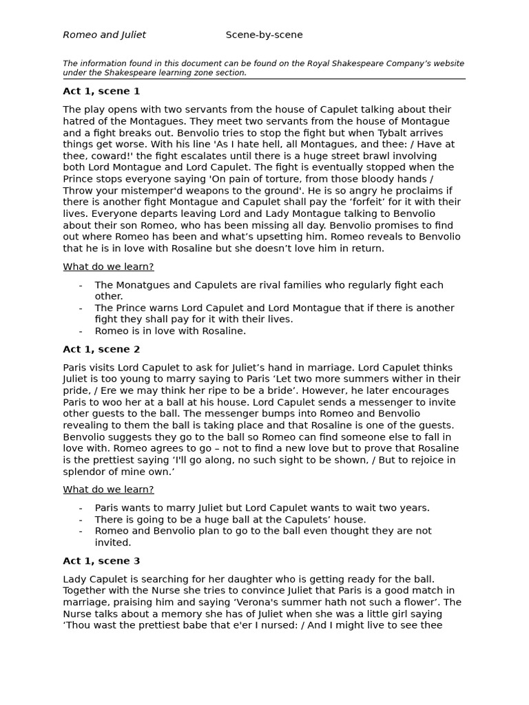 Act 1 - Scene-by-scene | PDF | Characters In Romeo And Juliet | Romeo ...