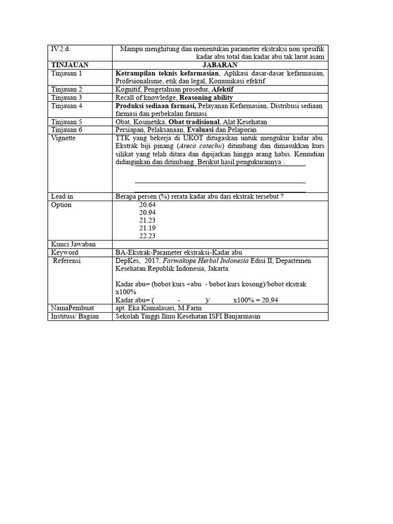 Perhitungan Parameter Simplisia Dan Ekstrak | PDF