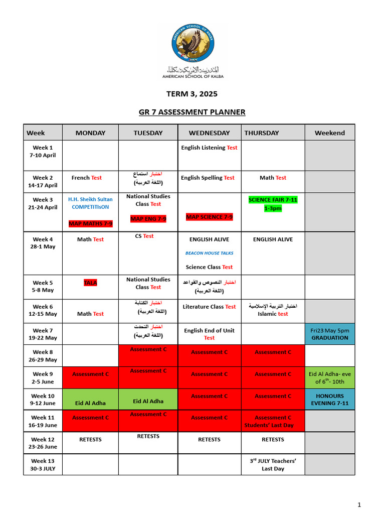 Assessment Planner GR 7 T3 | PDF