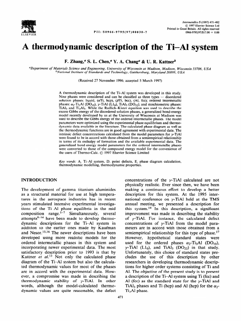 A Thermodynamic Description of The Ti-Al System | PDF | Phase (Matter) | Chemical Equilibrium