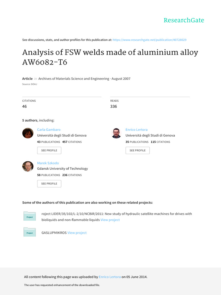 Analysis of FSW Welds Made of Aluminium | PDF | Welding | Construction