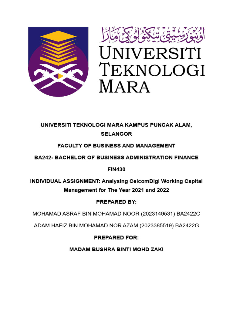 Fin430 - Individual Assignment - Adam Hafiz & Mohamad Asraf | PDF ...