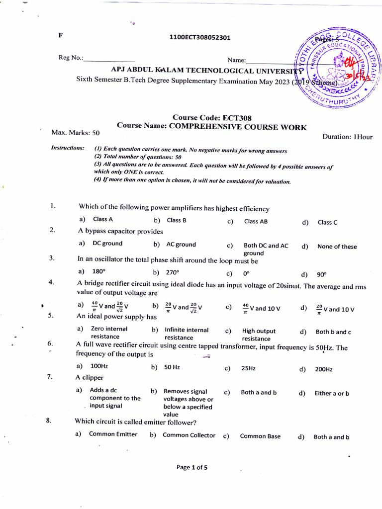 Ect308 Comprehensive Course Work, May 2023 | PDF | Amplifier | Operational Amplifier