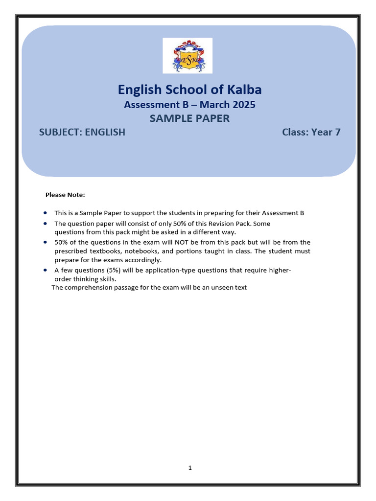 English Sample Paper. March 2025.1.1 | PDF | Linguistics