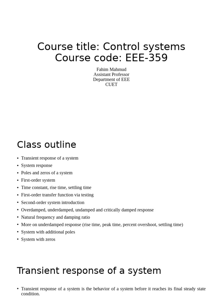 Slide-4 (Time Response) | PDF | Damping | Mathematical Objects