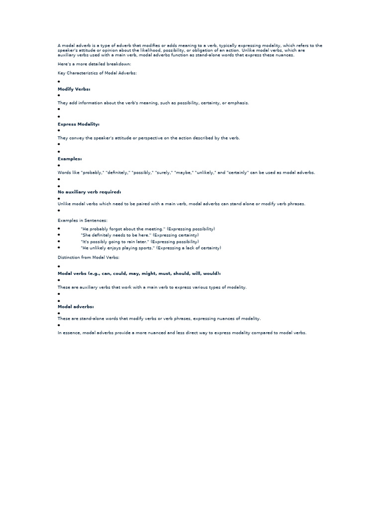 Understanding Modal Adverbs in English | PDF | Verb | Adverb