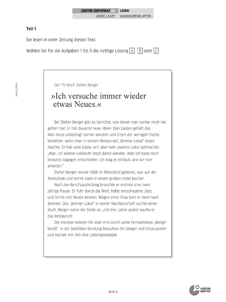 Lesen A2 Test 2 | PDF