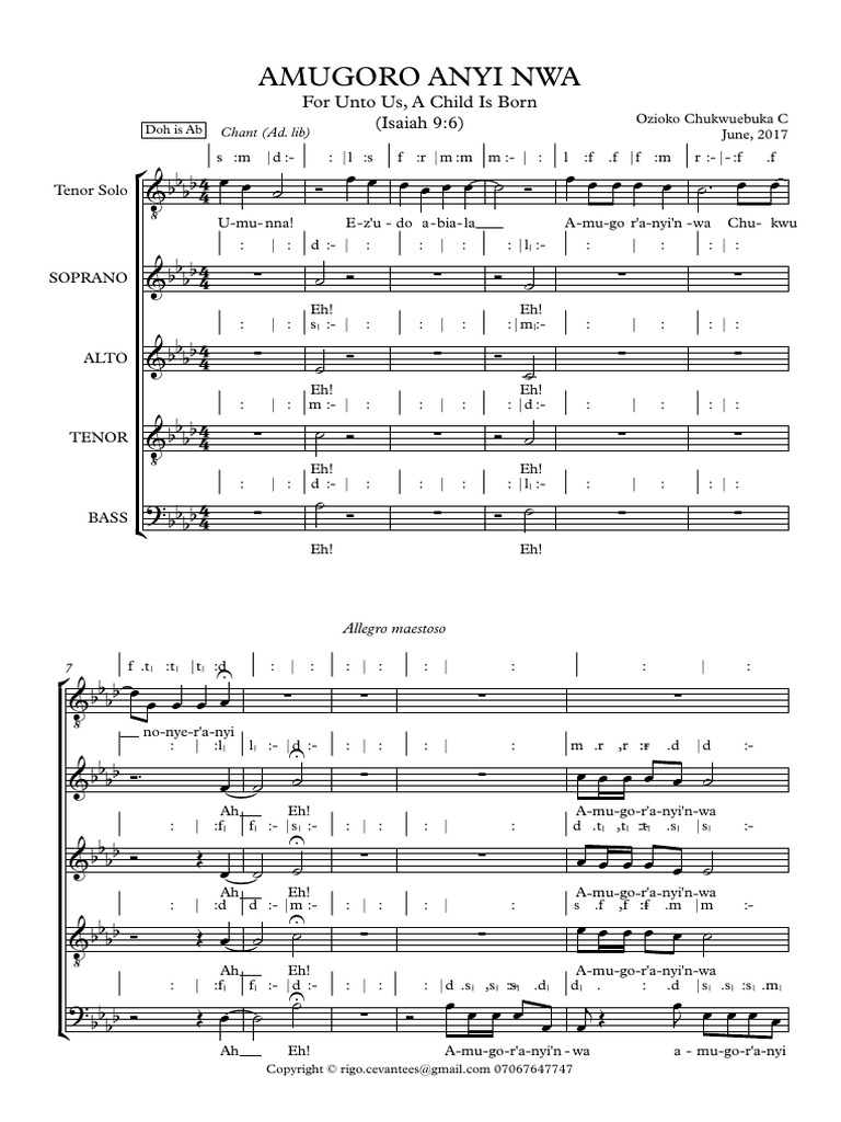 Xmass - Amugoro Anyi Nwa - Full Score | PDF