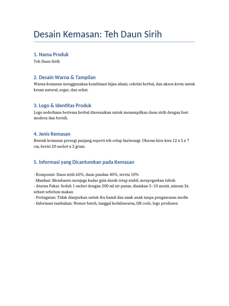 Desain Kemasan Teh Daun Sirih | PDF