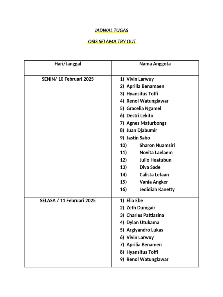 Jadwal Osis (Selamat Try Out) | PDF