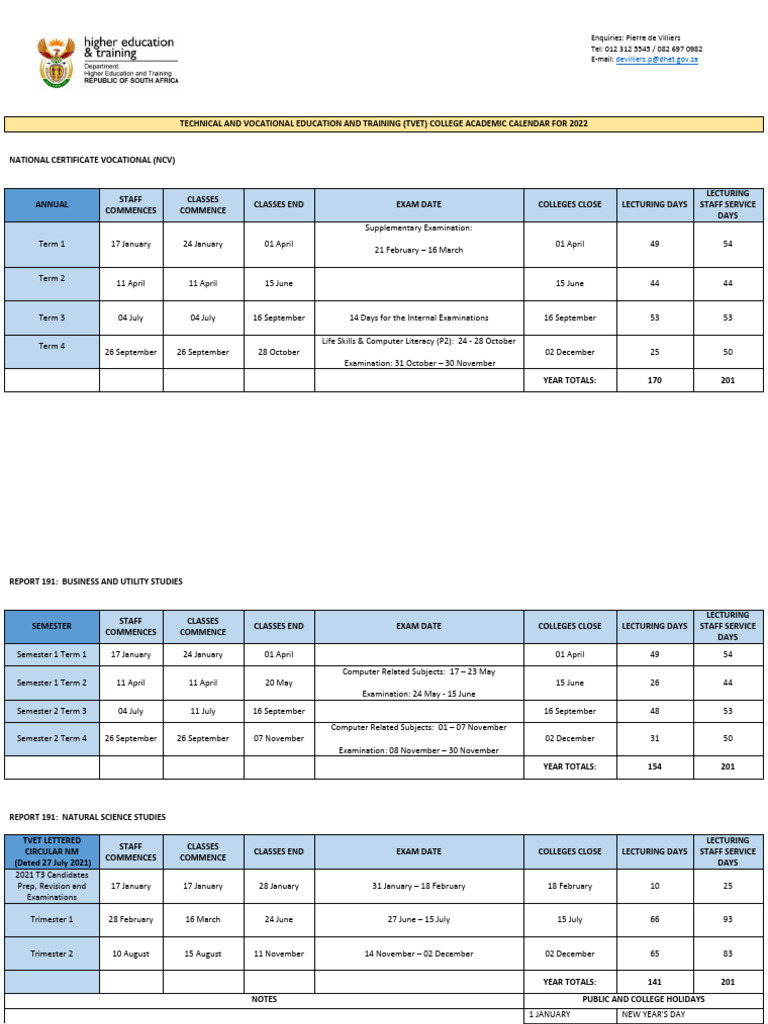 TVET College Academic Calendar 2025 | PDF | Academic Term | Educational ...