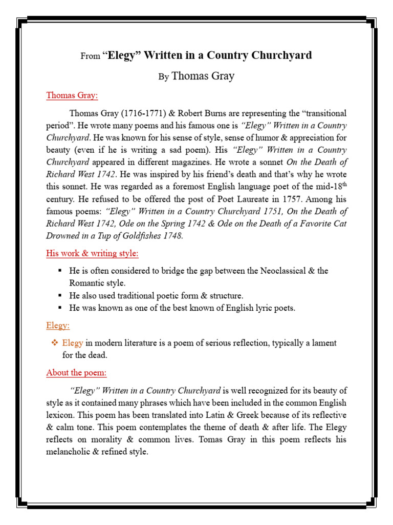 Gray's Elegy: Themes of Mortality | PDF | Poetry | Phonaesthetics