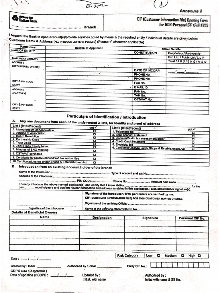 Non Personal CIF Kyc Form | PDF