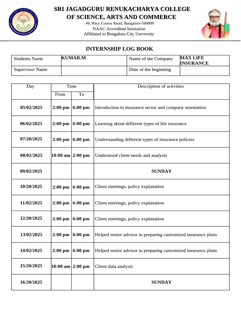 Internship Log Book for Max Life Insurance | PDF | Inquiry | Science