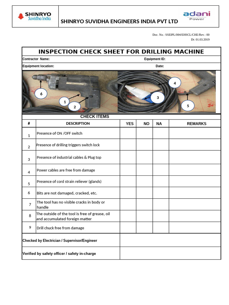 Drill Machine Inspection Checklist | PDF