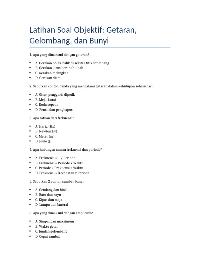 Soal Objektif Getaran Gelombang Bunyi | PDF