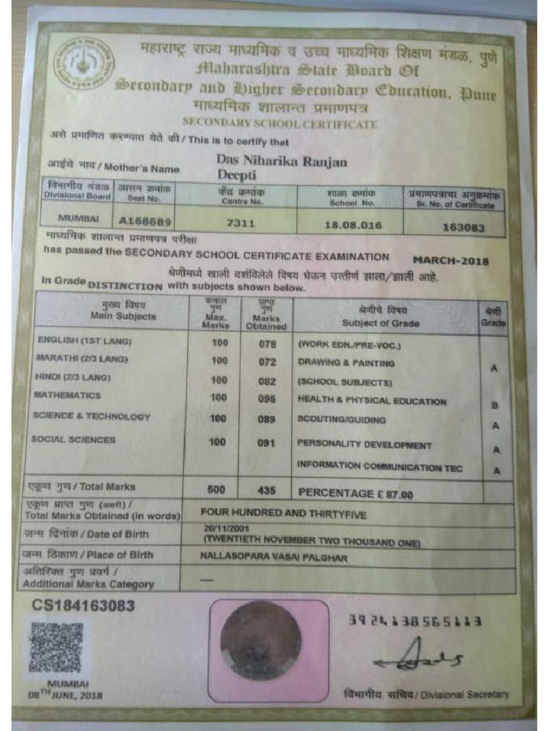 10th marksheet | PDF