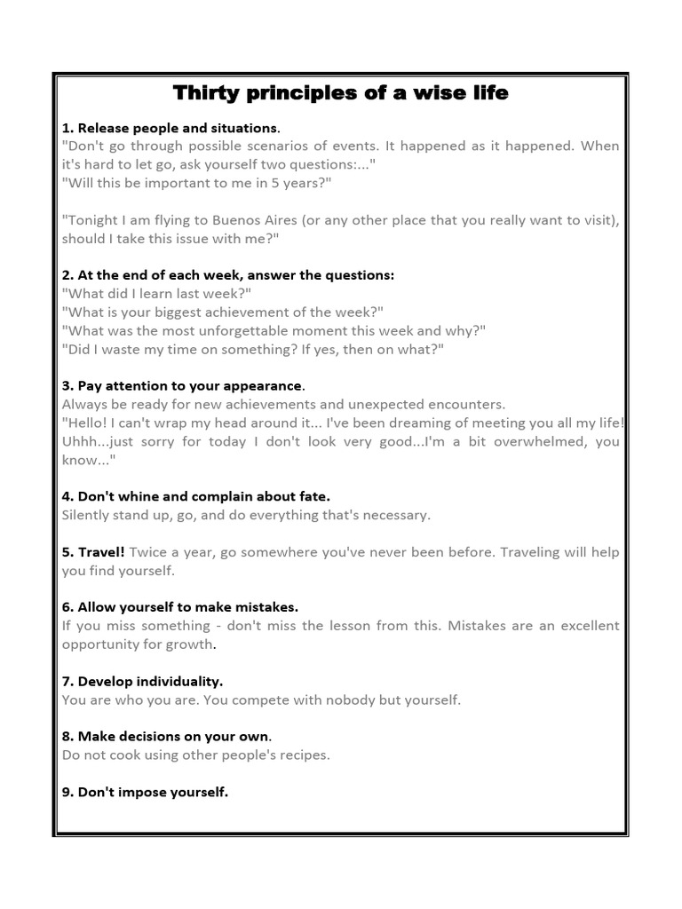 Principles for a Wise Life | PDF