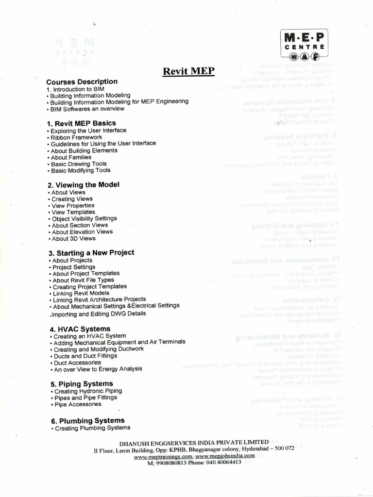 Revit MEP Course Content | PDF