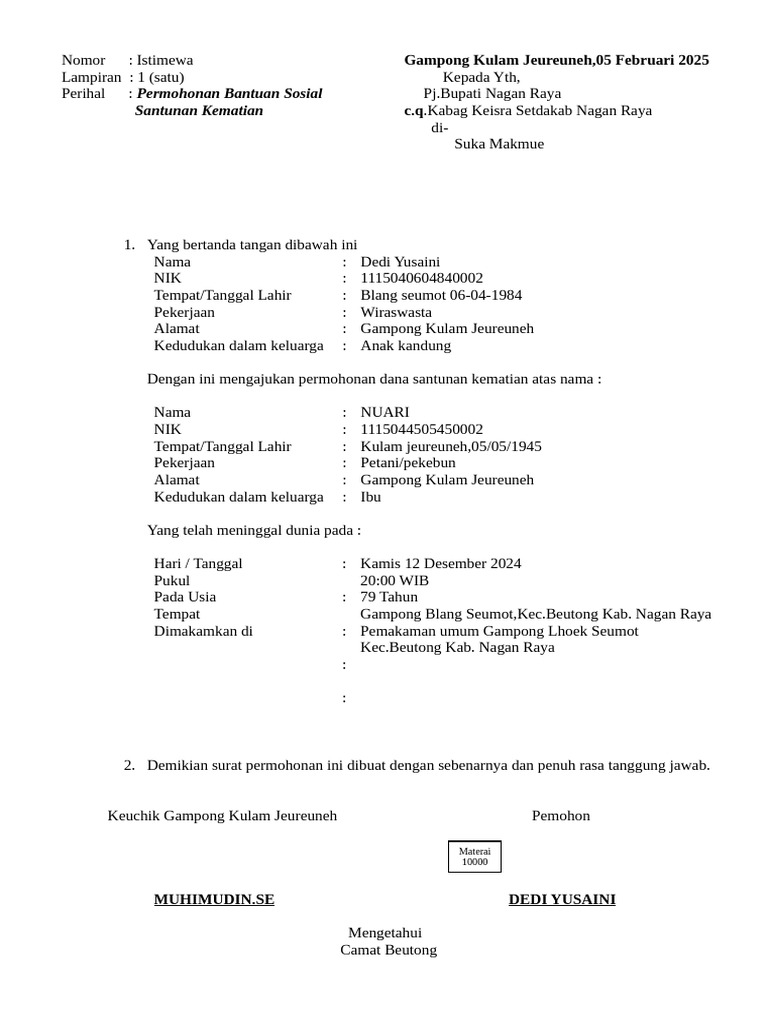 Permohonan Santunan Kematian | PDF