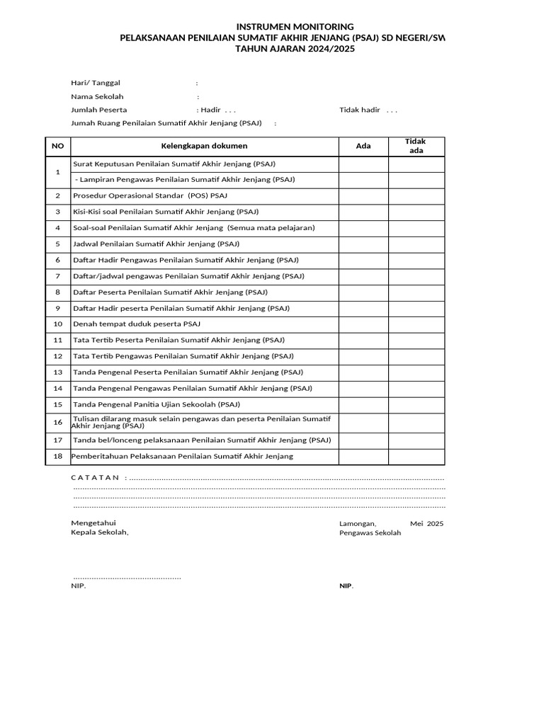 Instrumen Psaj Kelas 6 SD 2025 | PDF