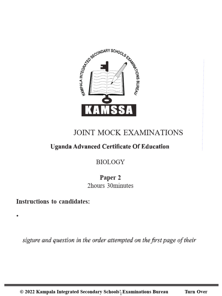 Kamssa Joint Mock Examinations Biology Paper 2 | PDF | Photosynthesis ...