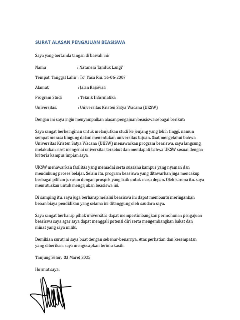 Alasan permohonan pengajuan beasiswa | PDF