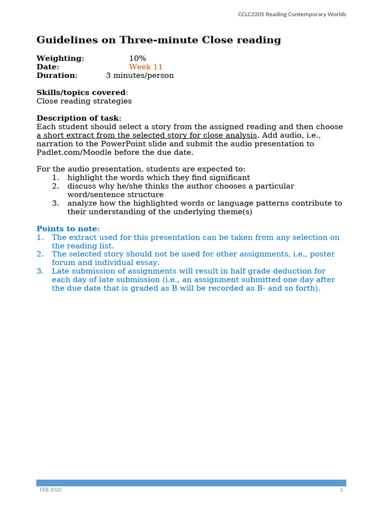 Guidelines On Three-Min Close Reading | PDF