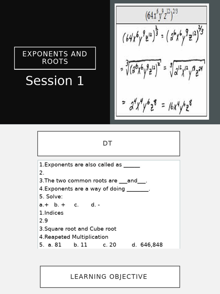 Exponents and Roots SESSION 1 | PDF