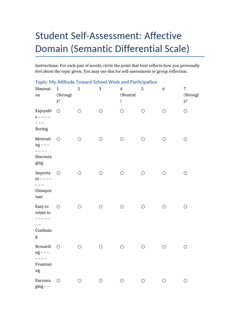 Semantic Differential Scale Student Assessment | PDF