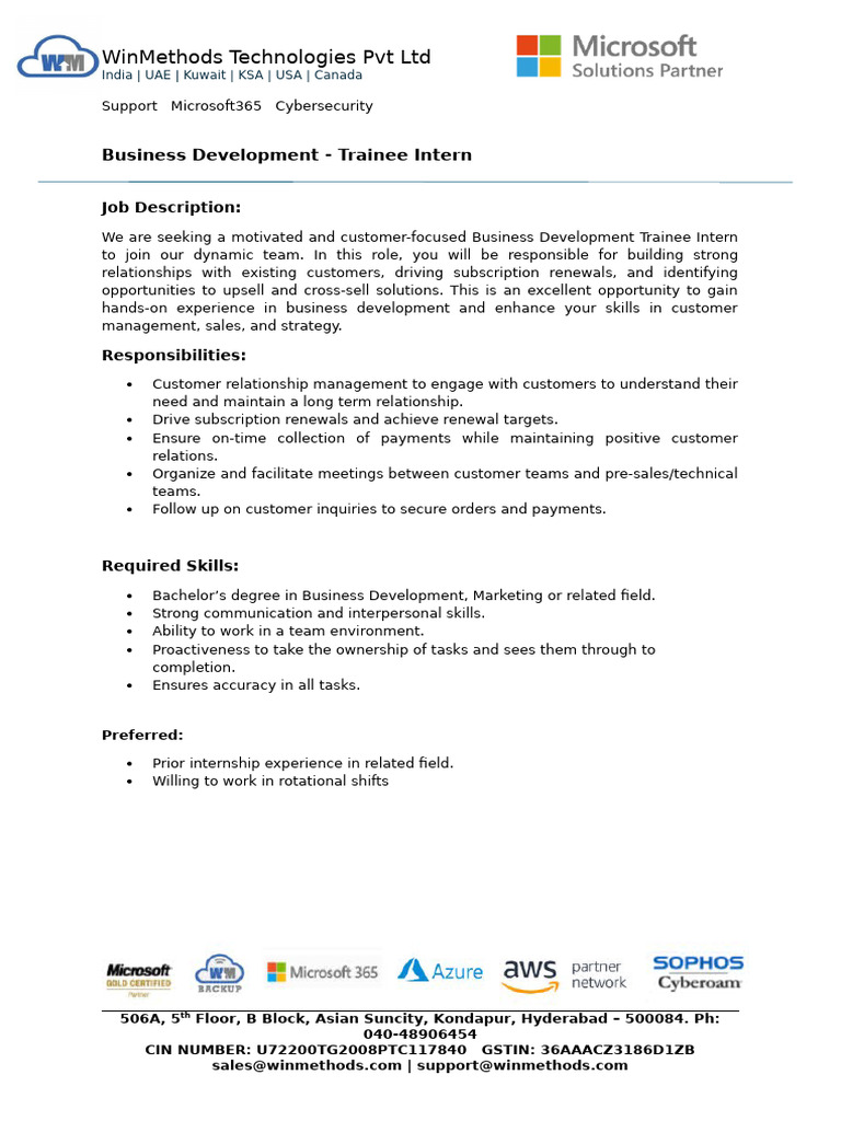 Business Development Trainee - Intern - JD | PDF