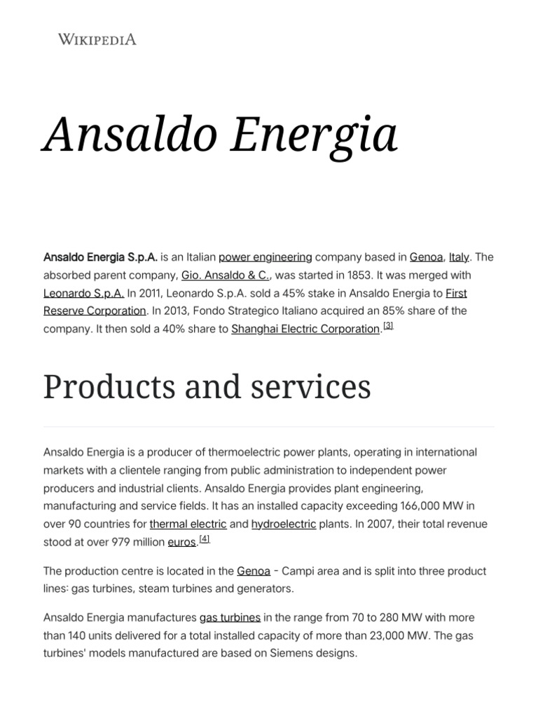 Ansaldo Energia - Wikipedia | PDF | Energy Conversion | Energy Technology