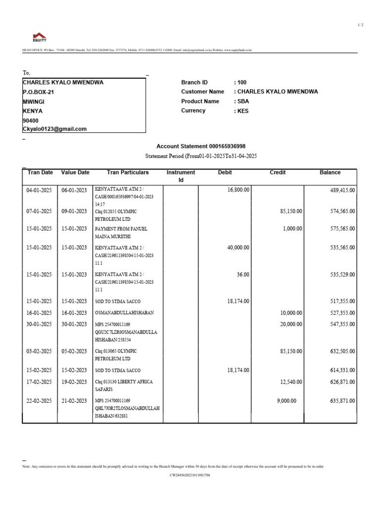 EQUITY BANK STATEMENT | PDF | Cash | Payments