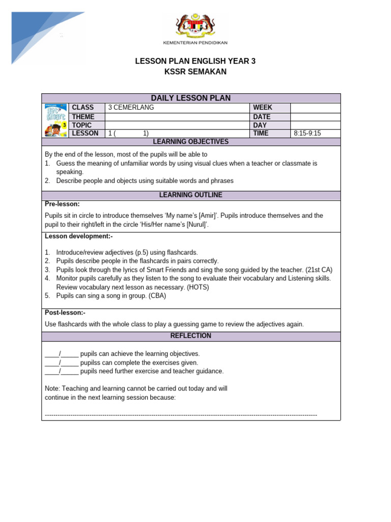 RPH BI THN 3 NEW 1 - Module 1 (LP 1-16) | PDF | Lesson Plan | Teachers