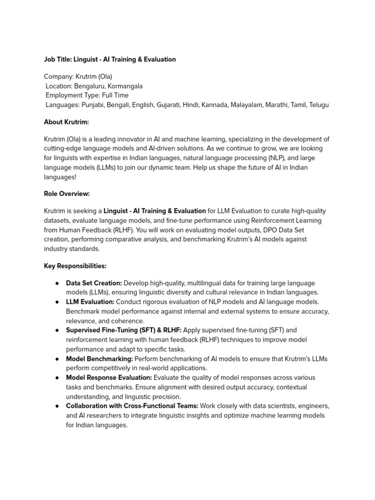 JD For Linguist - AI Training & Evaluation | PDF | Artificial Intelligence | Intelligence (AI ...