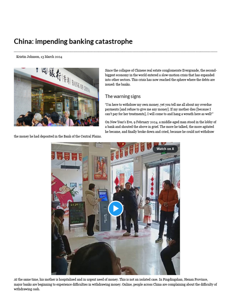 China Impending Banking Catastrophe | PDF | Banks | Bank Run