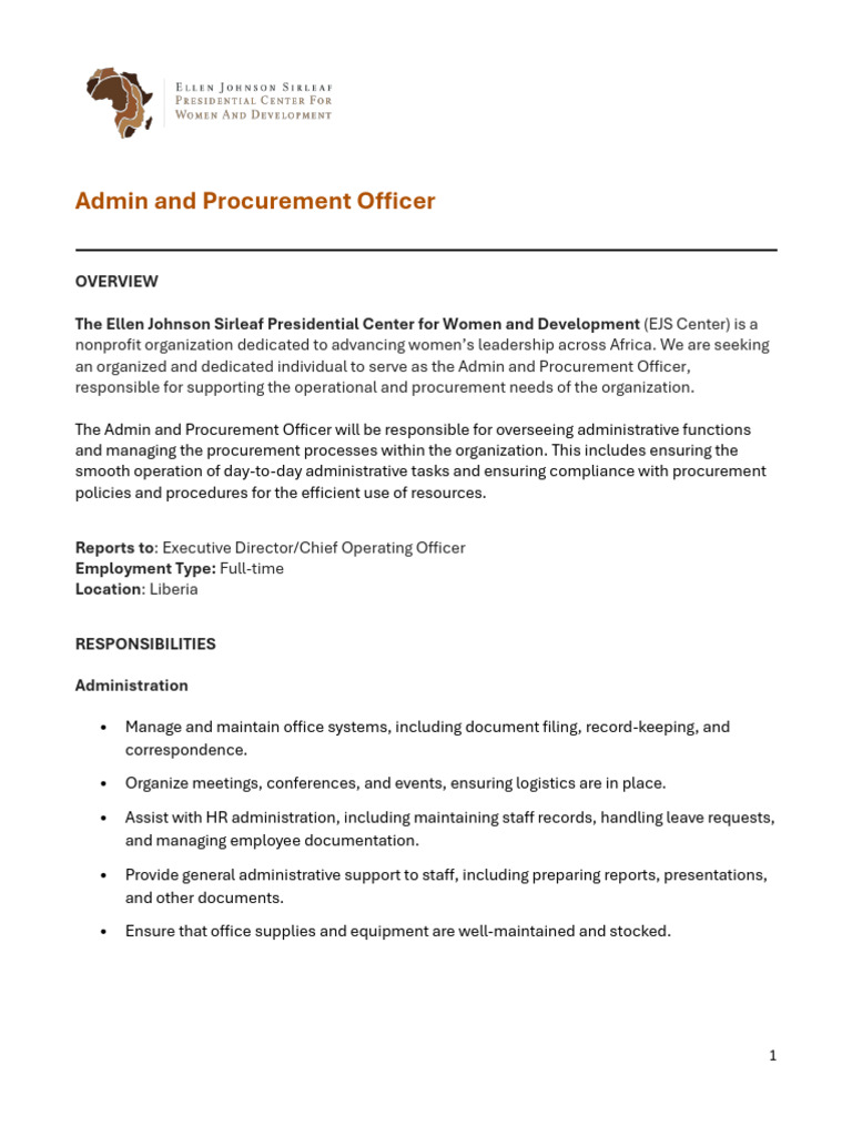 Admin and Procurement Officer Role | PDF | Procurement | Supply Chain