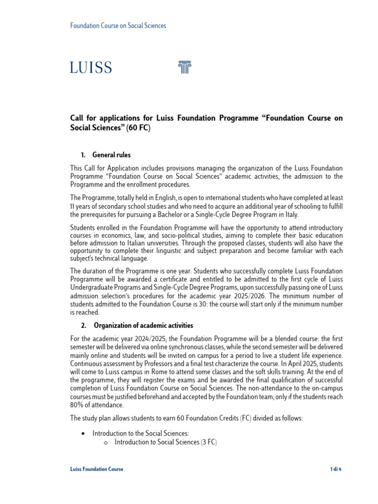 Call For Applications - Foundation Programme 2024-25 Final - 0 | PDF | University And College ...