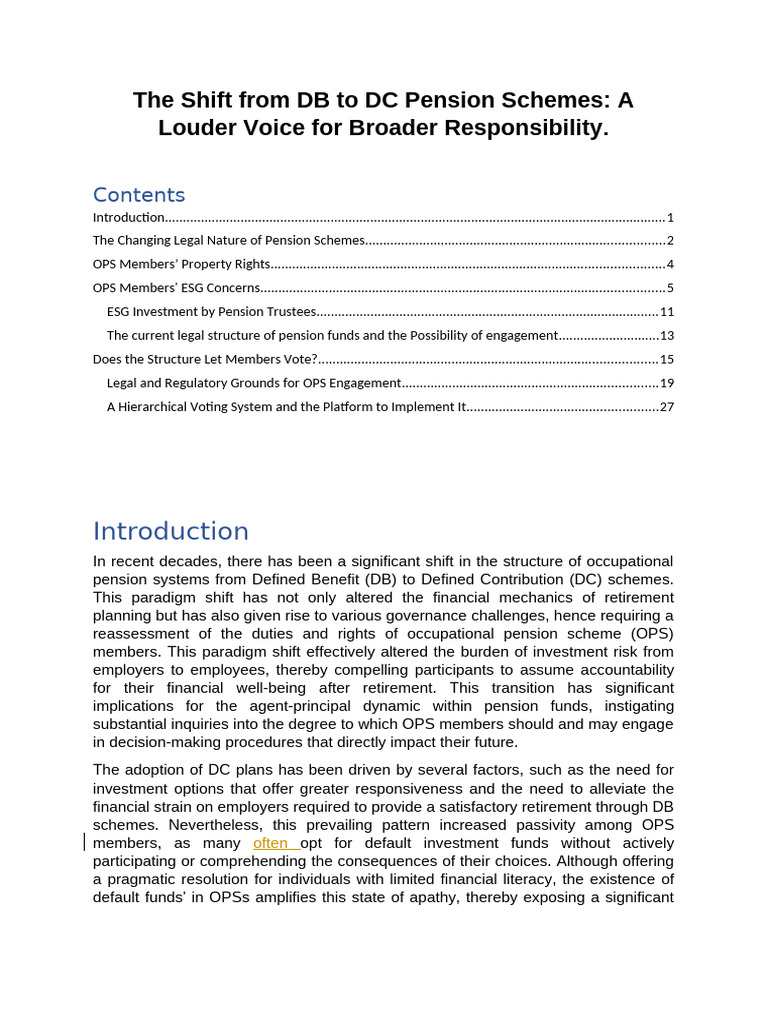 The Shift From Defined Benefits To Defined Contribution in Pension ...