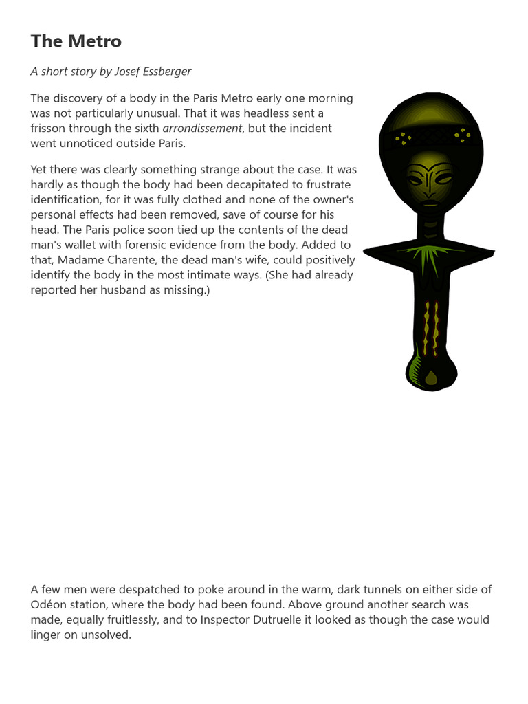 The Metro - Short Story by Josef Essberger | PDF
