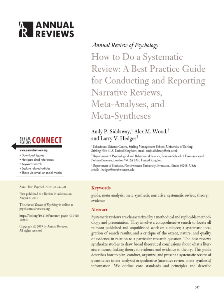 Siddaway Et Al How to Do a Systematic Review | PDF | Systematic Review ...