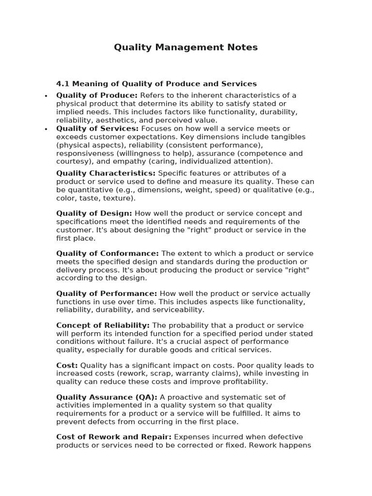 Quality Management Notes | PDF | Quality (Business) | Six Sigma
