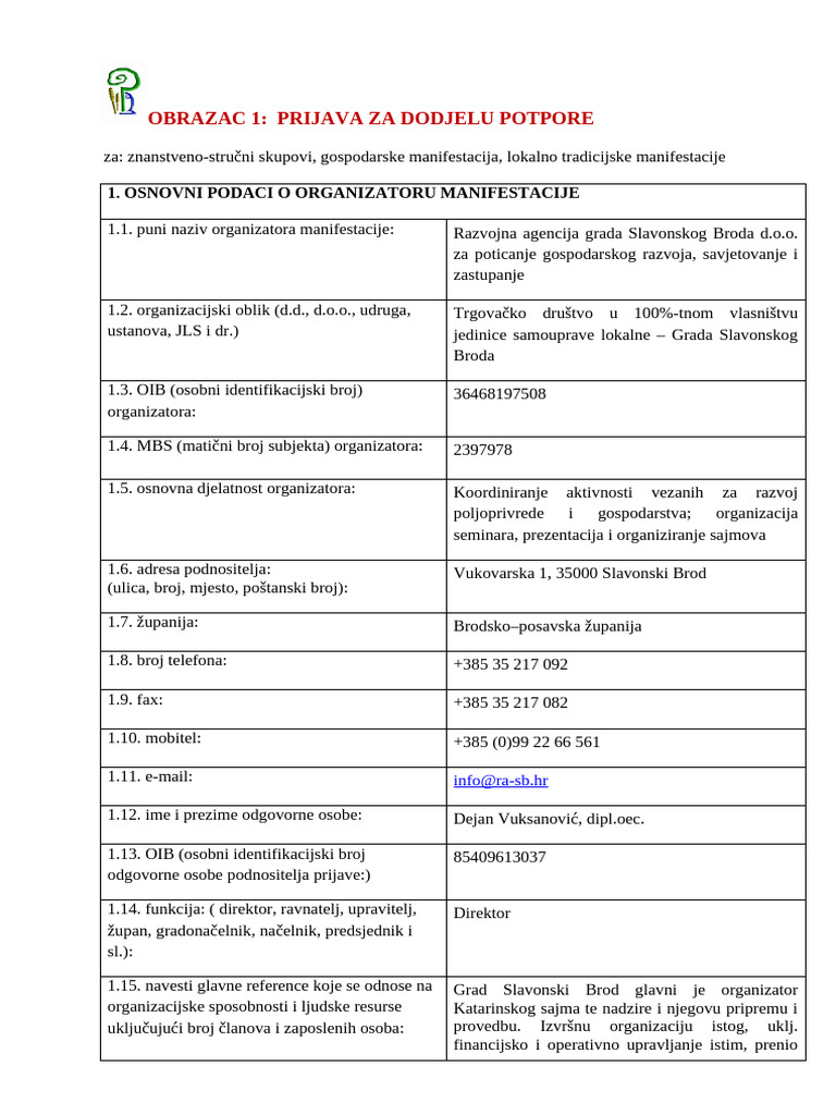 Javni Poziv Za Organizaciju Manifestacija-Obrazac 1, Obrazac 2 I Obrazac 3 | PDF