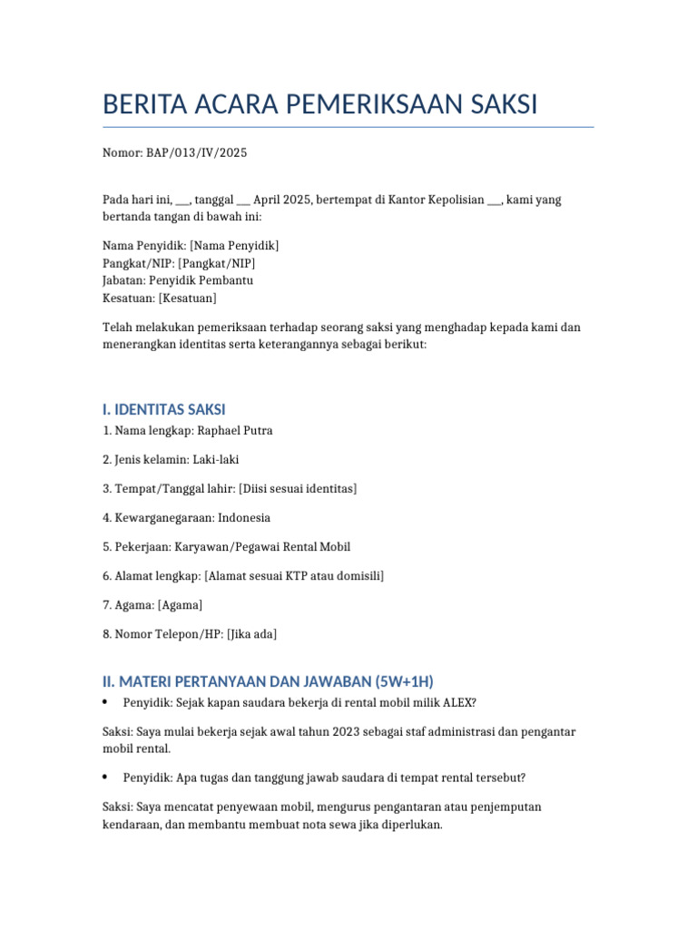 BAP Saksi Raphael Putra | PDF